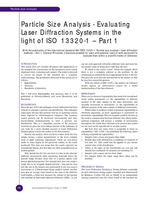 Particle Size Analysis Evaluating Laser Diffraction Systems In The