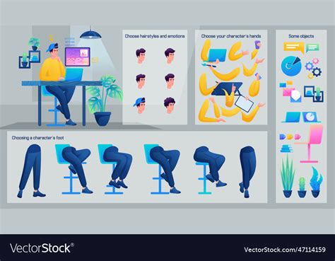 Stylized Business Character Men Programmer Set Vector Image
