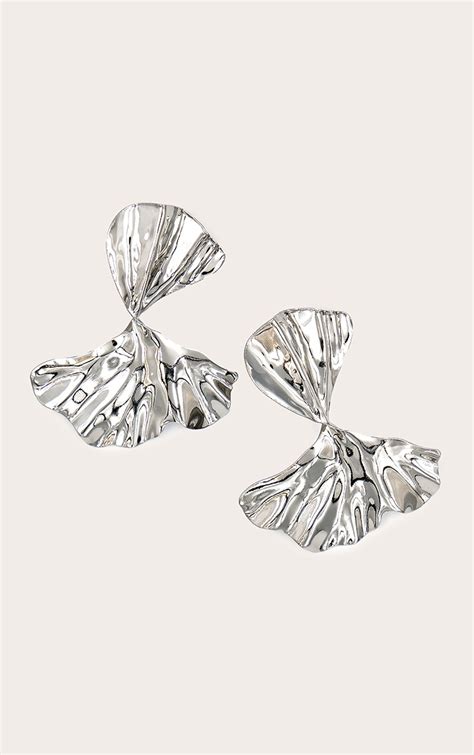 Silver Pleated Twist Statement Earrings Accessories Plt