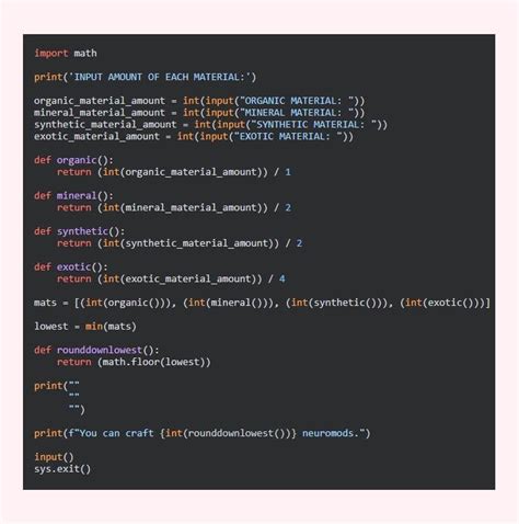 I Made A Simple Little Python Script To Calculate How Many Neuromods The User Can Craft Based On