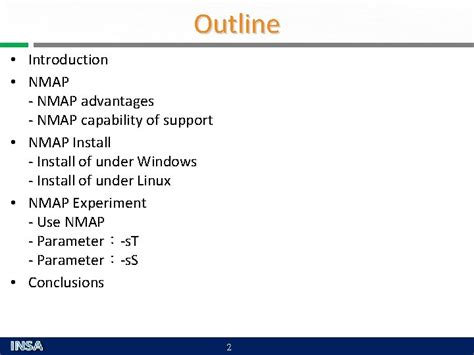 Nmap Experiment Outline Introduction NMAP NMAP Advantages NMAP
