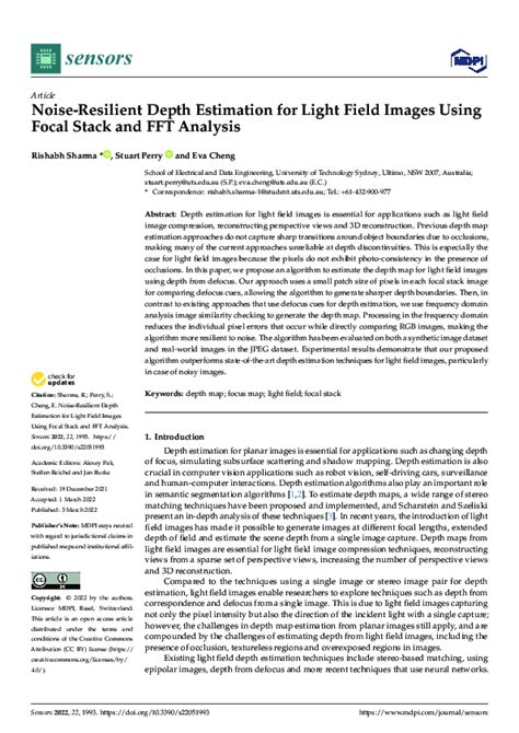 Pdf Noise Resilient Depth Estimation For Light Field Images Using Focal Stack And Fft Analysis