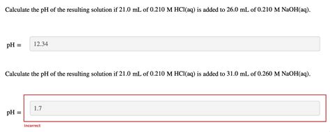 Solved Calculate The Ph Of The Resulting Solution If Ml Chegg Com