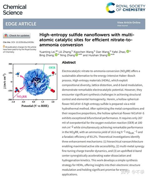 【每月 随机 文献阅读】25年九月上chem Sci ：拓展高熵物质边界——多原子催化位点的高熵硫化物纳米花用于高效转化硝酸盐为氨 知乎