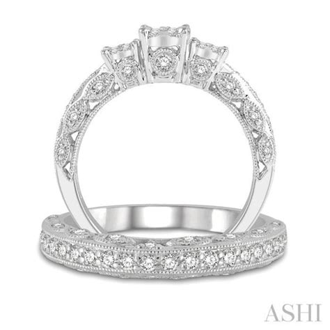 1 Ctw Lovebright Round Cut Diamond Wedding Set With 12 Ctw Tri Mount