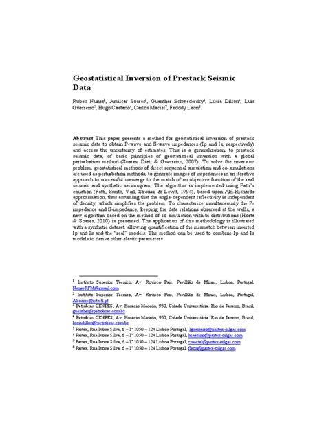 Geostatistical Inversion Of Prestack Seismic Data Pdf Reflection