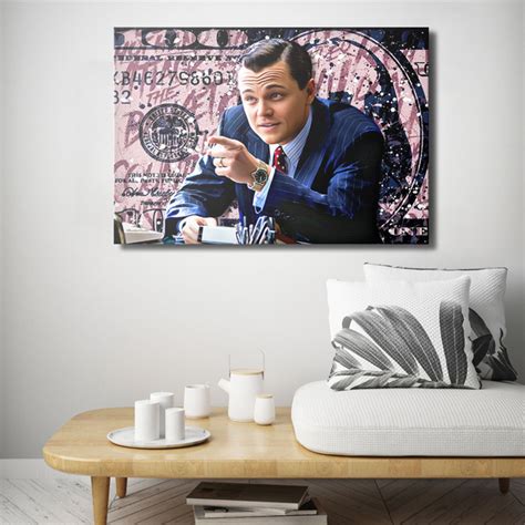 Картина на натуральном холсте для интерьера Леонардо Ди Каприо Волк с Уолл Стрит 40х60см