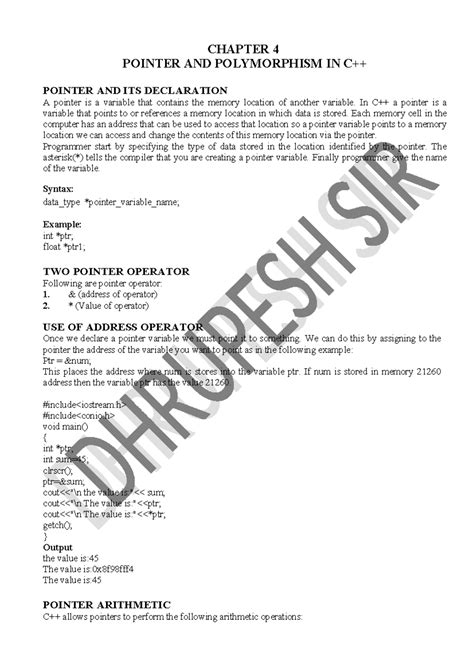 Polymorphism CHAPTER POINTER AND POLYMORPHISM IN C POINTER AND ITS DECLARATION A