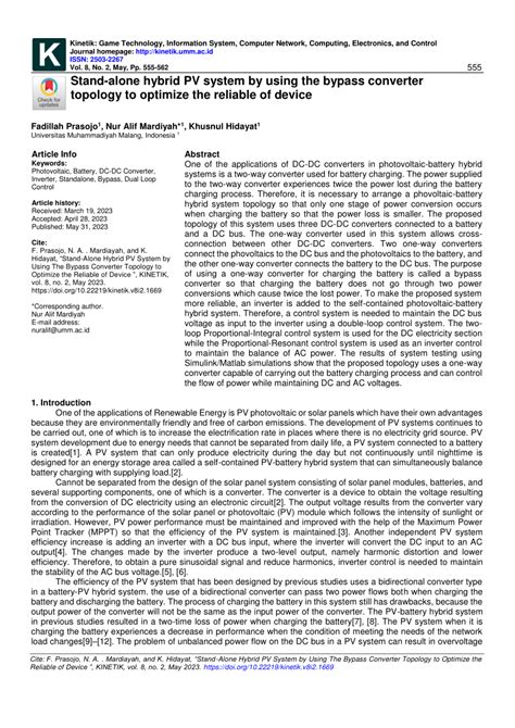 Pdf Stand Alone Hybrid Pv System By Using The Bypass Converter Topology To Optimize The