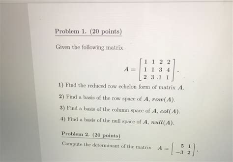 Solved Problem Points Given The Following Matrix Chegg Com