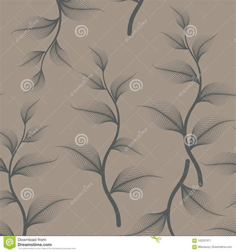 Linear Vector Pattern Repeating Abstract Leaves With Branch Dark Green Line Of Leaf Or Flower