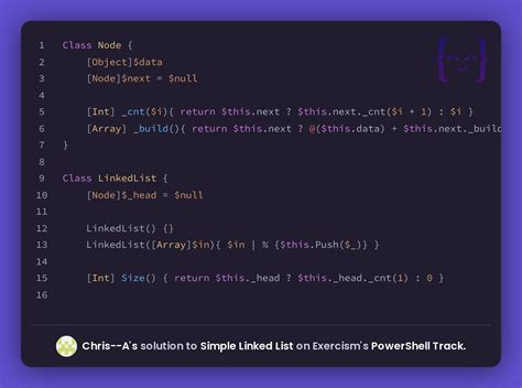 chris a s solution for simple linked list in powershell on exercism