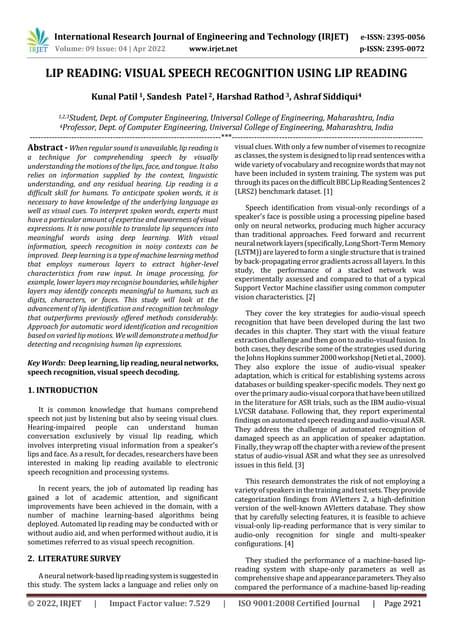 Lip Reading Visual Speech Recognition Using Lip Reading Pdf