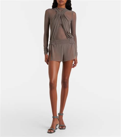 Miami Cutout Sheer Tulle Bodysuit In Grey Rick Owens Mytheresa