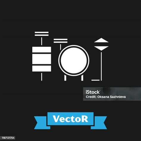 흰색 드럼 아이콘은 검은 색 배경에 격리 음악 기호입니다 악기 기호입니다 벡터 일러스트레이션 노래에 대한 스톡 벡터 아트 및 기타 이미지 Istock