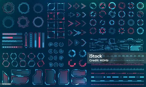 웹 응용 프로그램에 대 한 다운로드 바 설정된 Hud 인터페이스 요소라인 서클 포인터 프레임 테크놀로지에 대한 스톡 벡터 아트