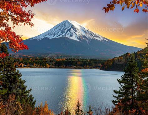 Mount Fuji Japan Autumn Lake Kawaguchiko Scenic View Sunlight 72885449