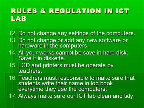 Rules And Regulation In Ict Lab