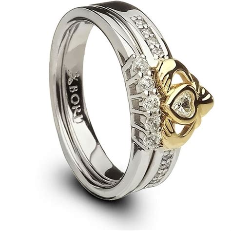 Silver And 10k Gold Ladies Claddagh Ring Set
