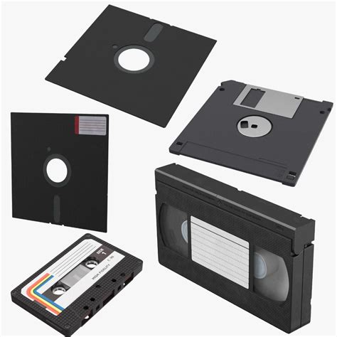 Floppy Disks Cassette Tape And Vhs Cassette 3d Model Ad Cassette Disks Floppy Model Vhs