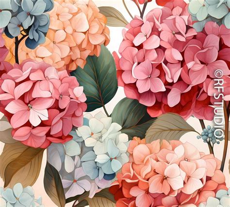 Dreamy Hydrangeas Seamless Floral Pattern Bundle