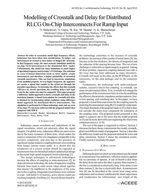 Modelling Of Crosstalk And Delay For Distributed Rlcg On Chip Interconnects For Ramp Input Pdf