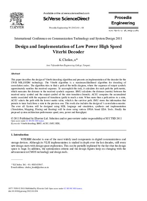 Pdf Design And Implementation Of Low Power High Speed Viterbi Decoder