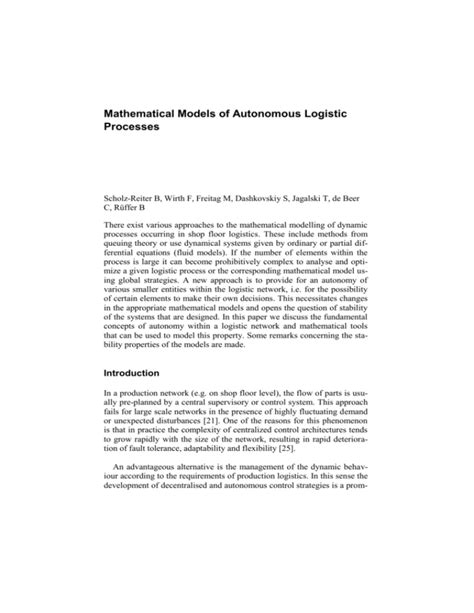 Mathematical Models Of Autonomous Logistic Processes