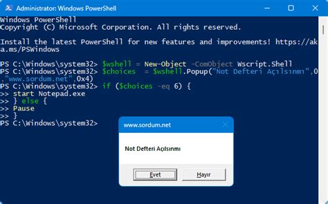 Powershell De Açılır Pencere Popup