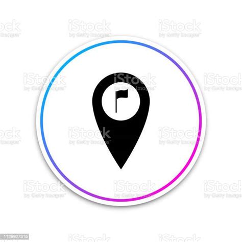 흰색 배경에 고립 된 골프 플래그 아이콘으로 지도 포인터 위치 표식 기 기호입니다 동그라미 흰색 버튼 벡터 일러스트 Championship에 대한 스톡 벡터 아트 및 기타