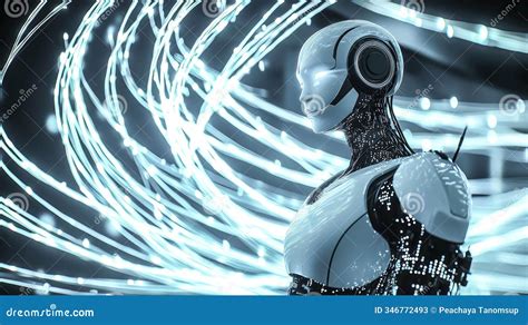 A Robot Interacts With A Glowing Neural Network Display Generative Ai