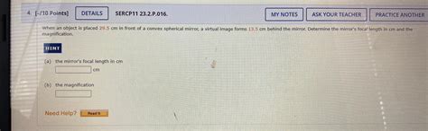 Solved When An Object Is Placed Cm In Front Of A Convex Chegg
