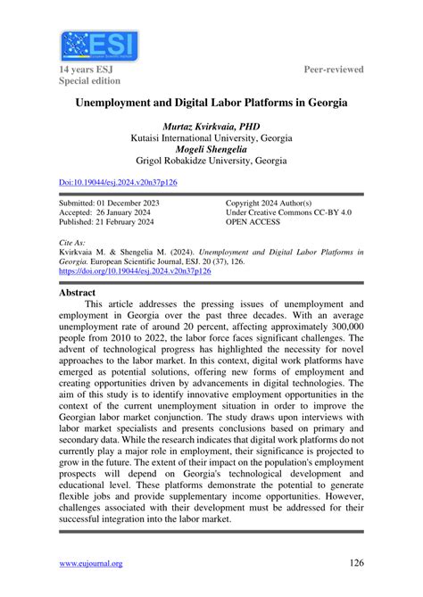 Pdf Unemployment And Digital Labor Platforms In Georgia