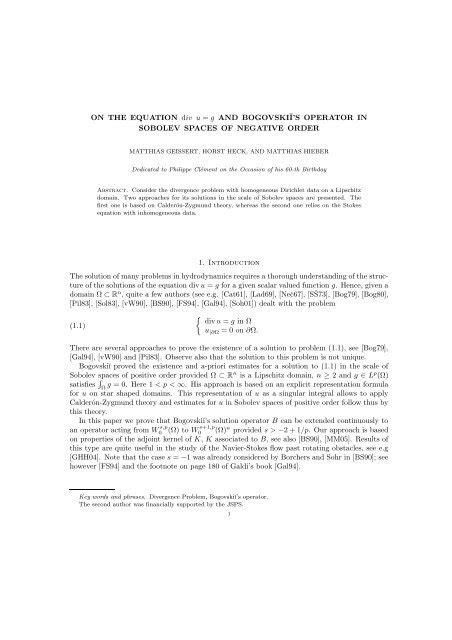 Bogovski˘is Operator In Sobolev Spaces Fachbereich Mathematik