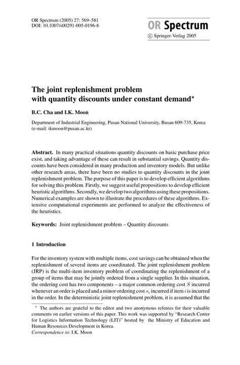 Pdf The Joint Replenishment Problem With Quantity Discounts Under