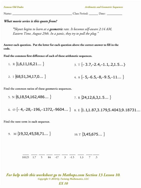 50 Arithmetic Sequences Worksheet Answers Chessmuseum Template Library