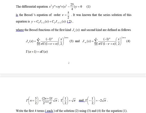 The Differential Equation Is The Bessels Equation