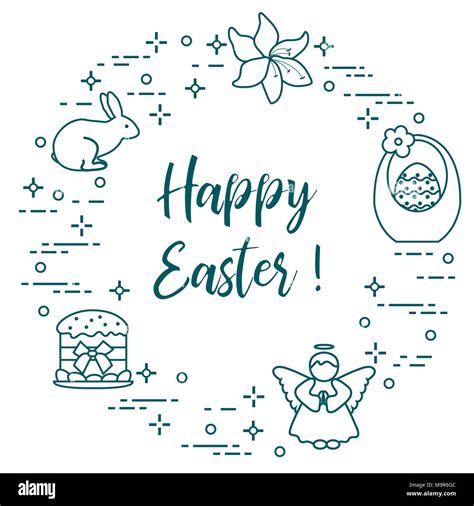 Easter Symbols Easter Cake Basket Eggs Rabbit Flowers Angel Stock