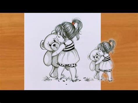 How To Draw A Girl With Teddy Bear Step By Step Pencil Sketch For