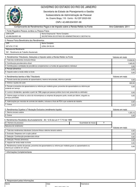 Declaracao De Rendimentos Modelo