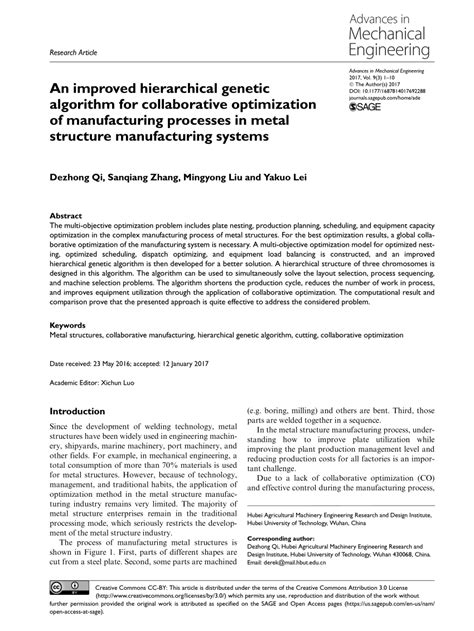 Pdf An Improved Hierarchical Genetic Algorithm For Collaborative Optimization Of Manufacturing