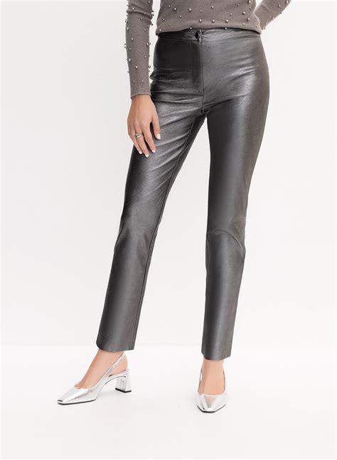 Metallic Vegan Leather Straight Leg Pants Melanie Lyne