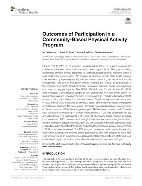 Pdf Outcomes Of Participation In A Community Based Physical Activity Program