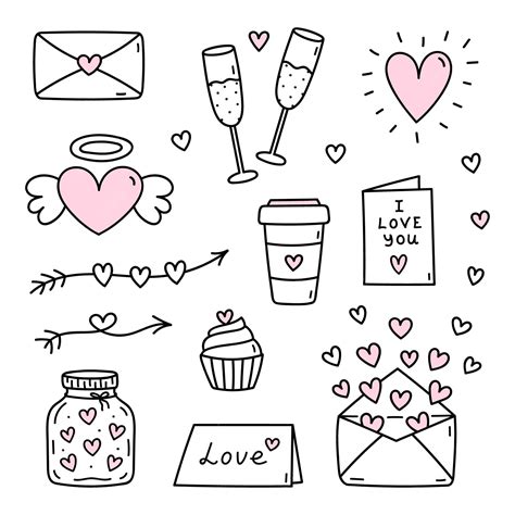 Premium Vector Cute Set Of Doodles For Valentines Day Glass Of
