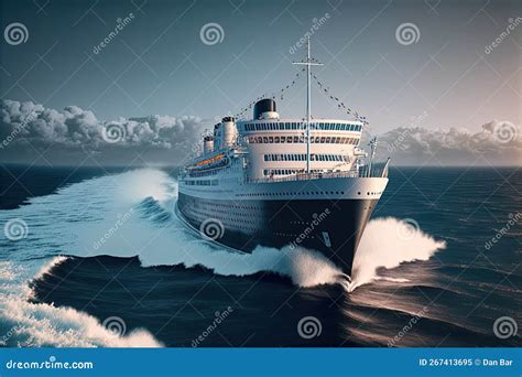Passenger Liner Ship Sailing Across The Ocean Generative Ai Stock