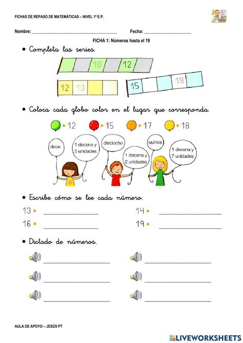 Ficha Matemáticas 1 1ep Números Hasta 19 Worksheet Live Worksheets