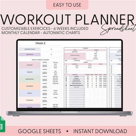 Exercise Calendar Template Etsy