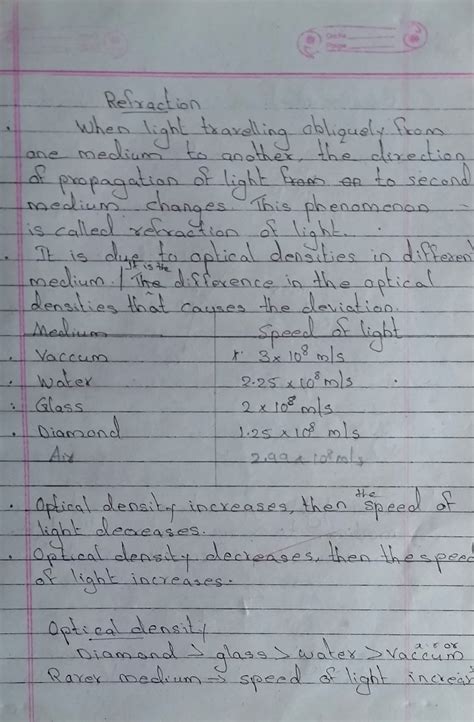 Refraction Lecture Notes On Light ~glqss 2 X Tog