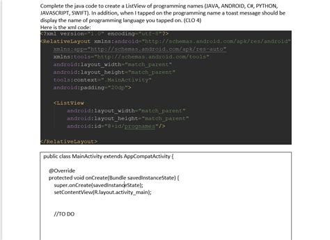 Solved Complete The Java Code To Create A Listview Of