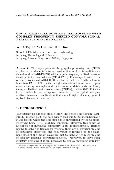 Pdf Gpu Accelerated Fundamental Adi Fdtd With Complex Frequency